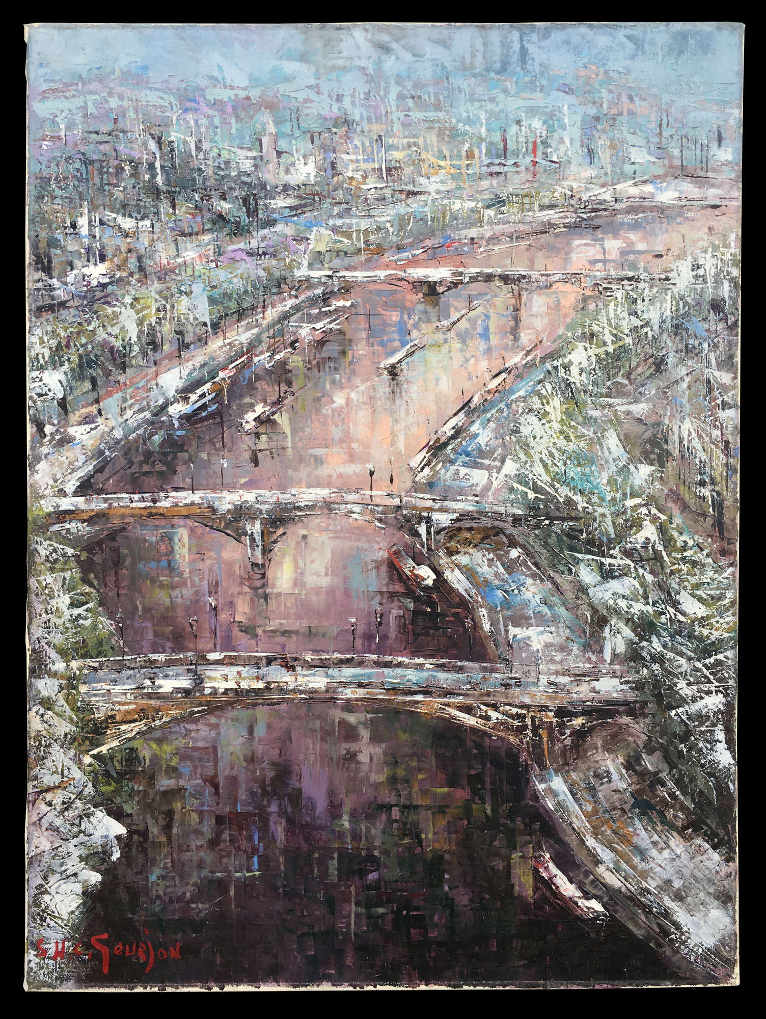 Stephane H.C. Gourjon: Original Oil on Canvas "La Seine a Paris" 1959